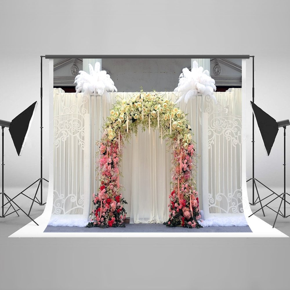 MOHome Photography Backdrop Ivory Curtain 7x5ft Blooming Flowers ...