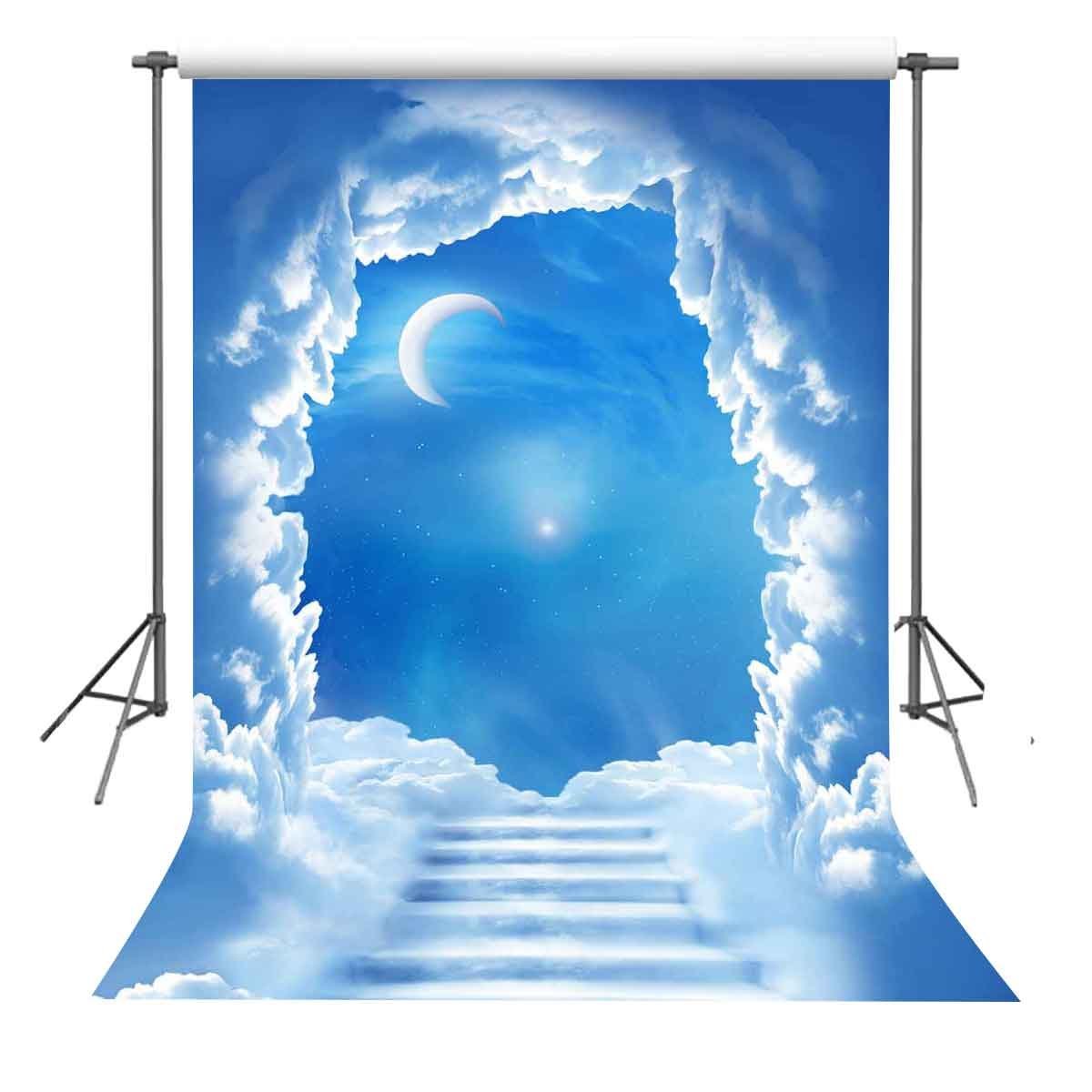 MOHome Photography Background 5x7ft Blue Sky White Clouds Stairs ...