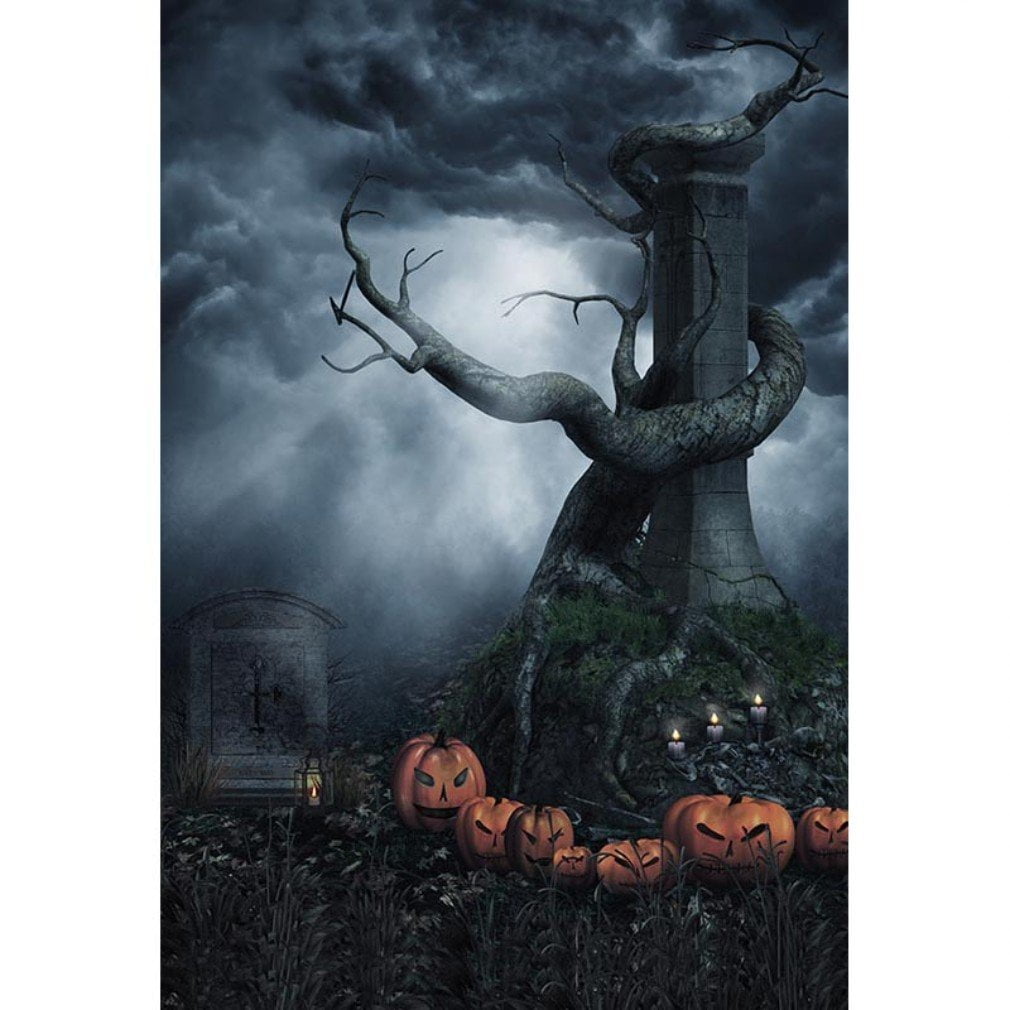 MOHome Scary Tomb Tree Photo Backdrop Dark Cloud Sky Pumpkins on Dead ...