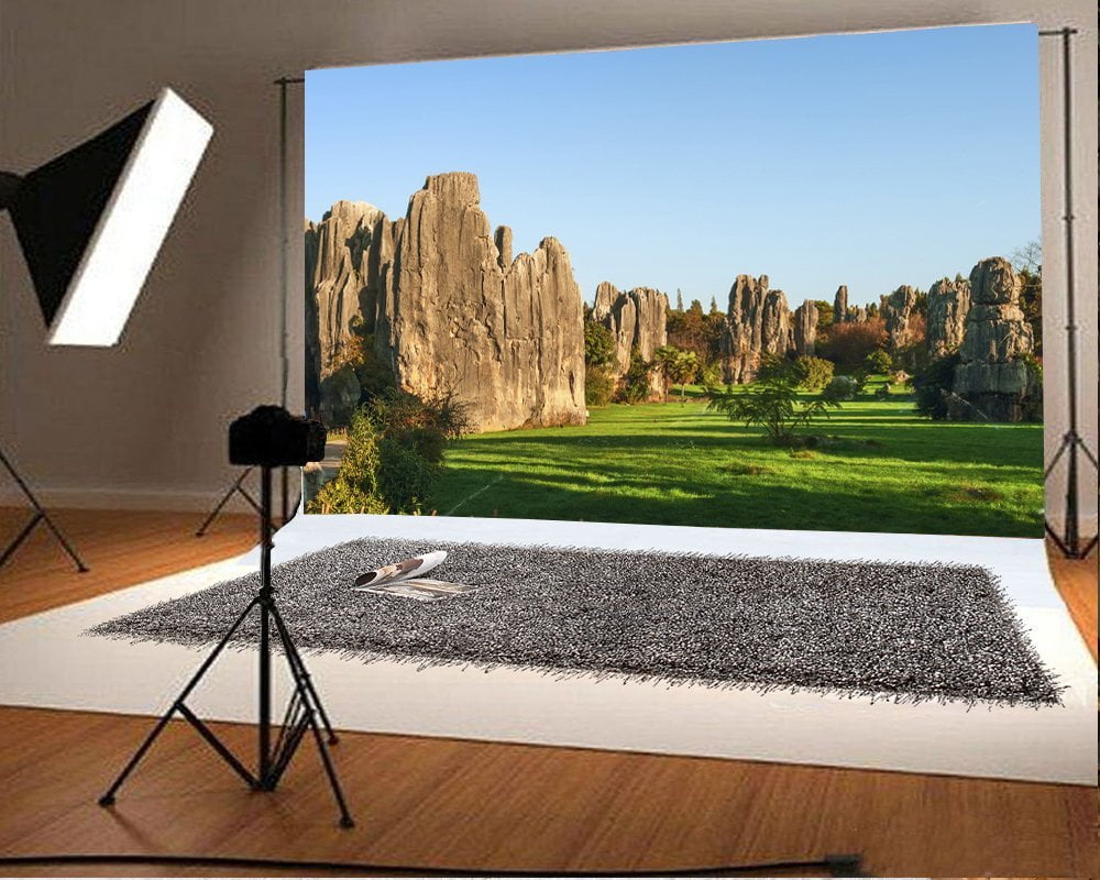 MOHome Stone Forest Backdrop 7x5ft Photography Backdrop Green Trees ...