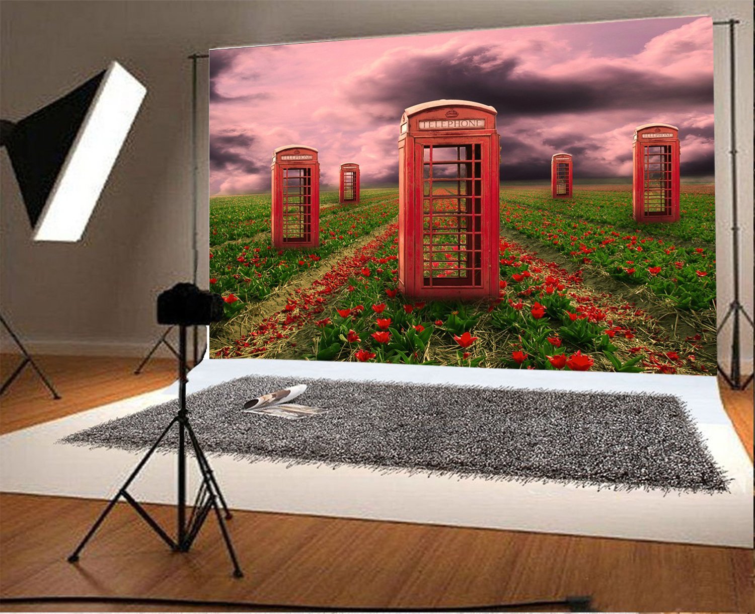 MOHome Telephone Booth Backdrop 7x5ft Photography Background Flowers ...