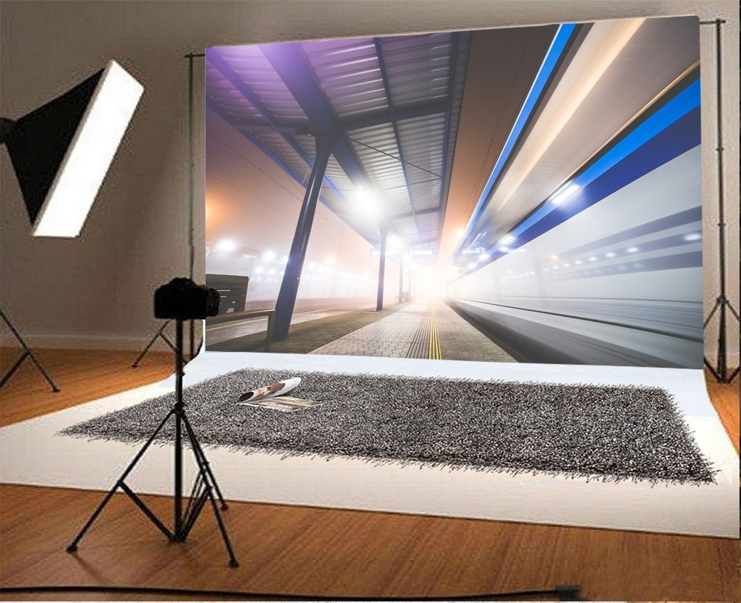 MOHome Train Station Backdrop 7x5ft Lights Bridge Photography ...