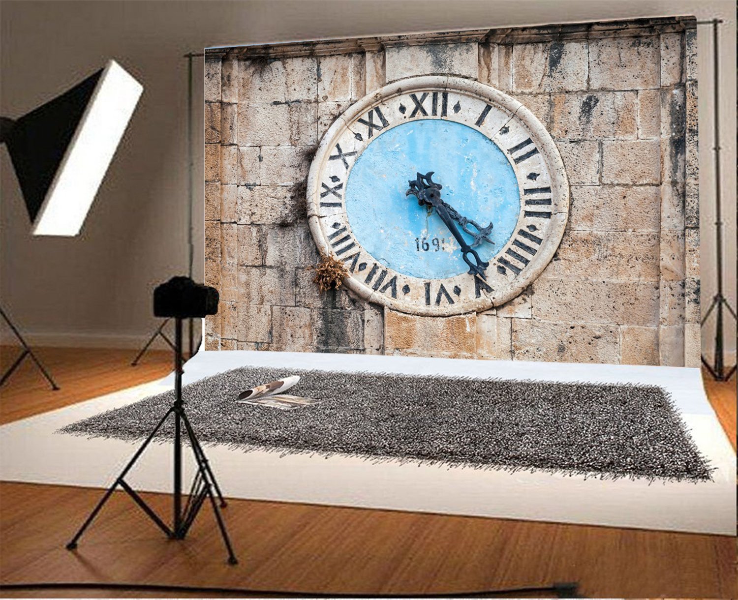 MOHome Vintage Clock Backdrop 7x5ft Photography Background Old Brick ...