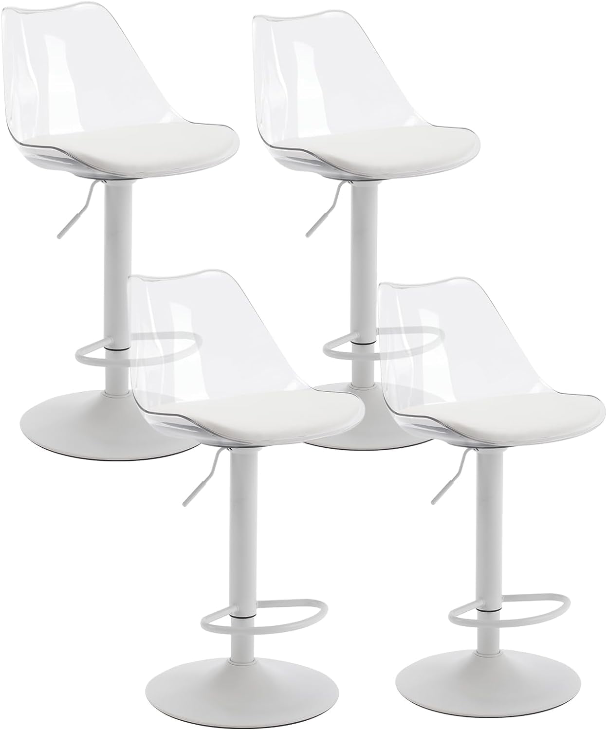 MOJAY Clear Bar Stools Set of 2, Counter Height Adjustable Swivel ...