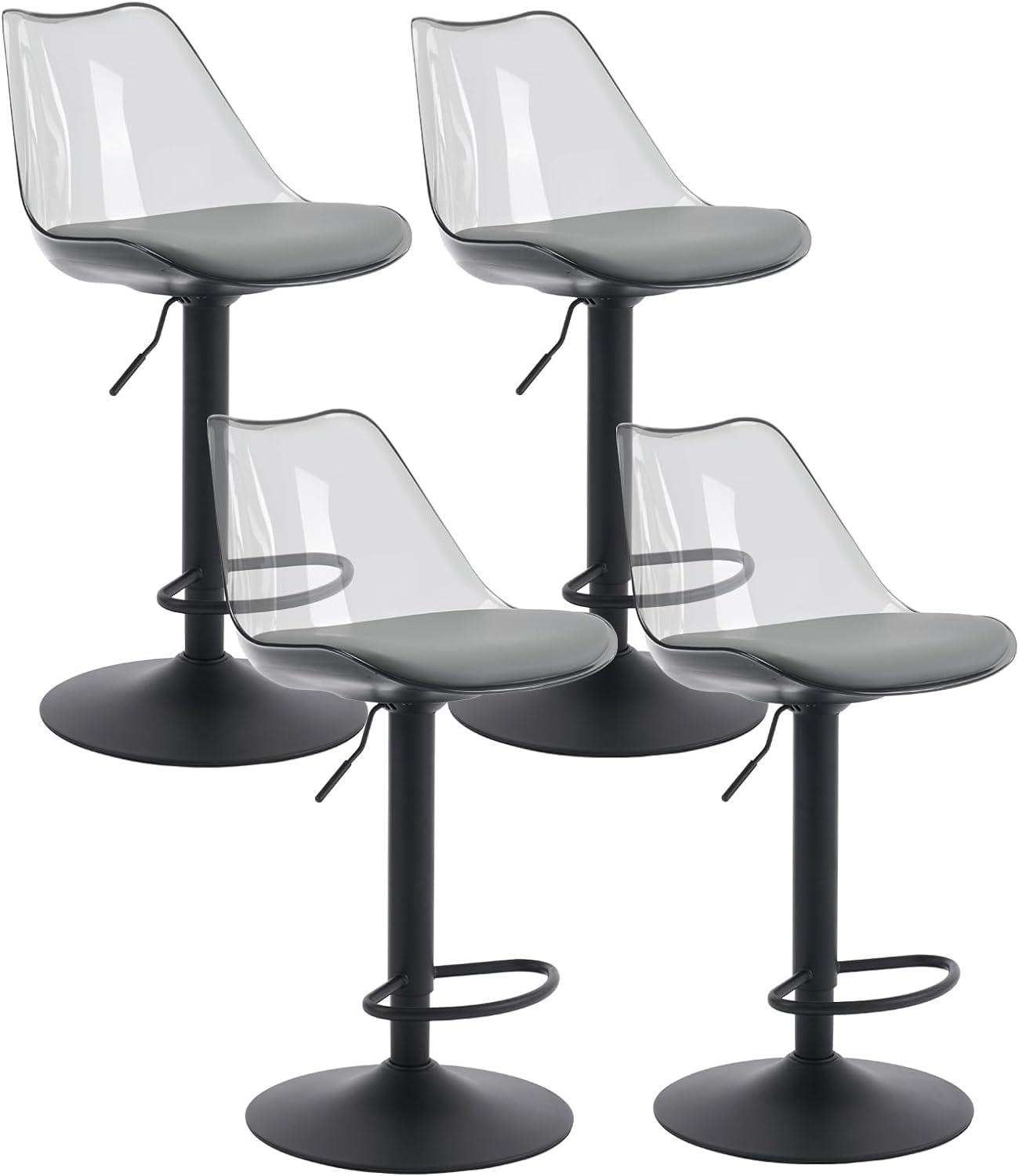 MOJAY Clear Bar Stools Set of 2, Counter Height Adjustable Swivel ...