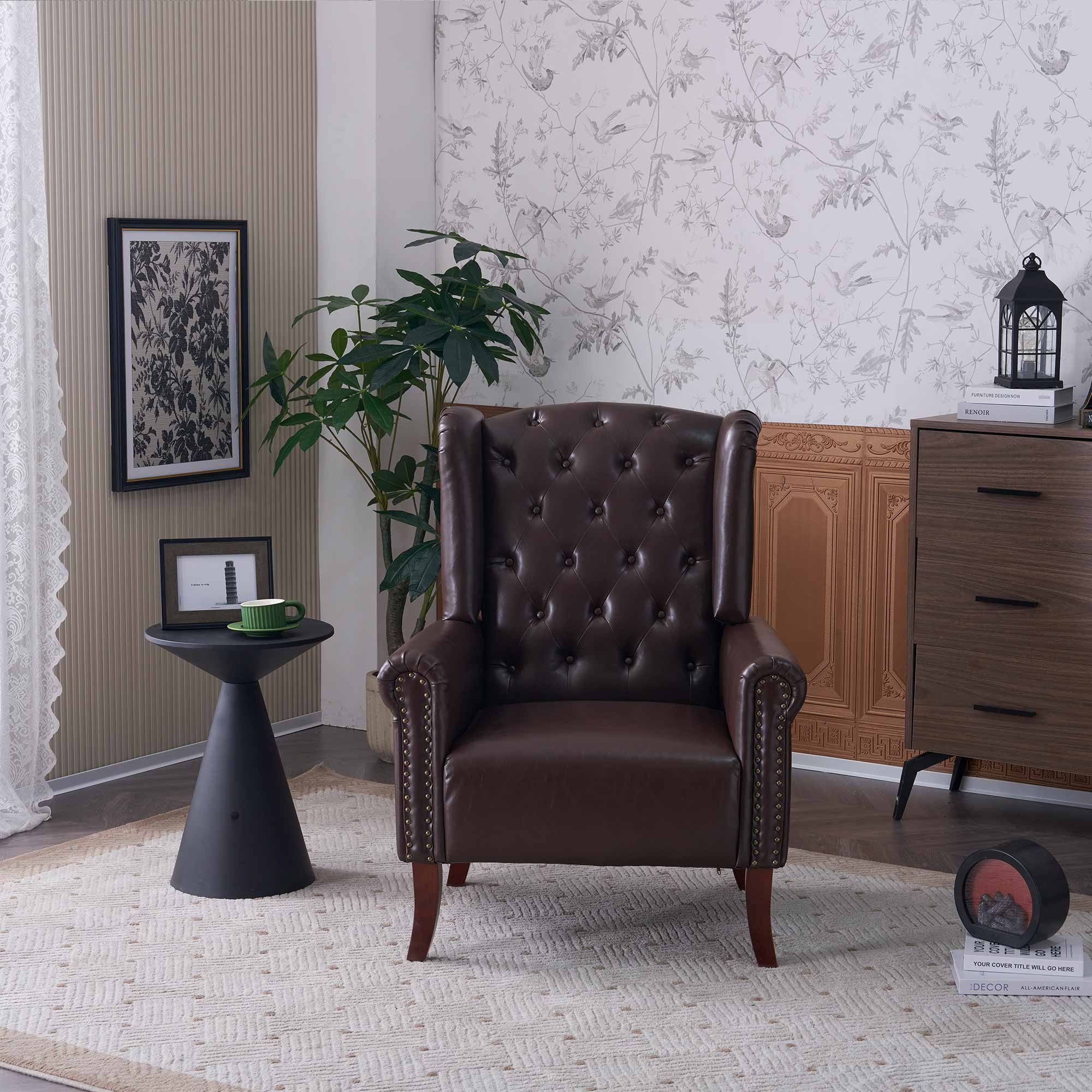 MOJAY Mid-Century Modern Upholstered Tufted PU Leather Wingback ...