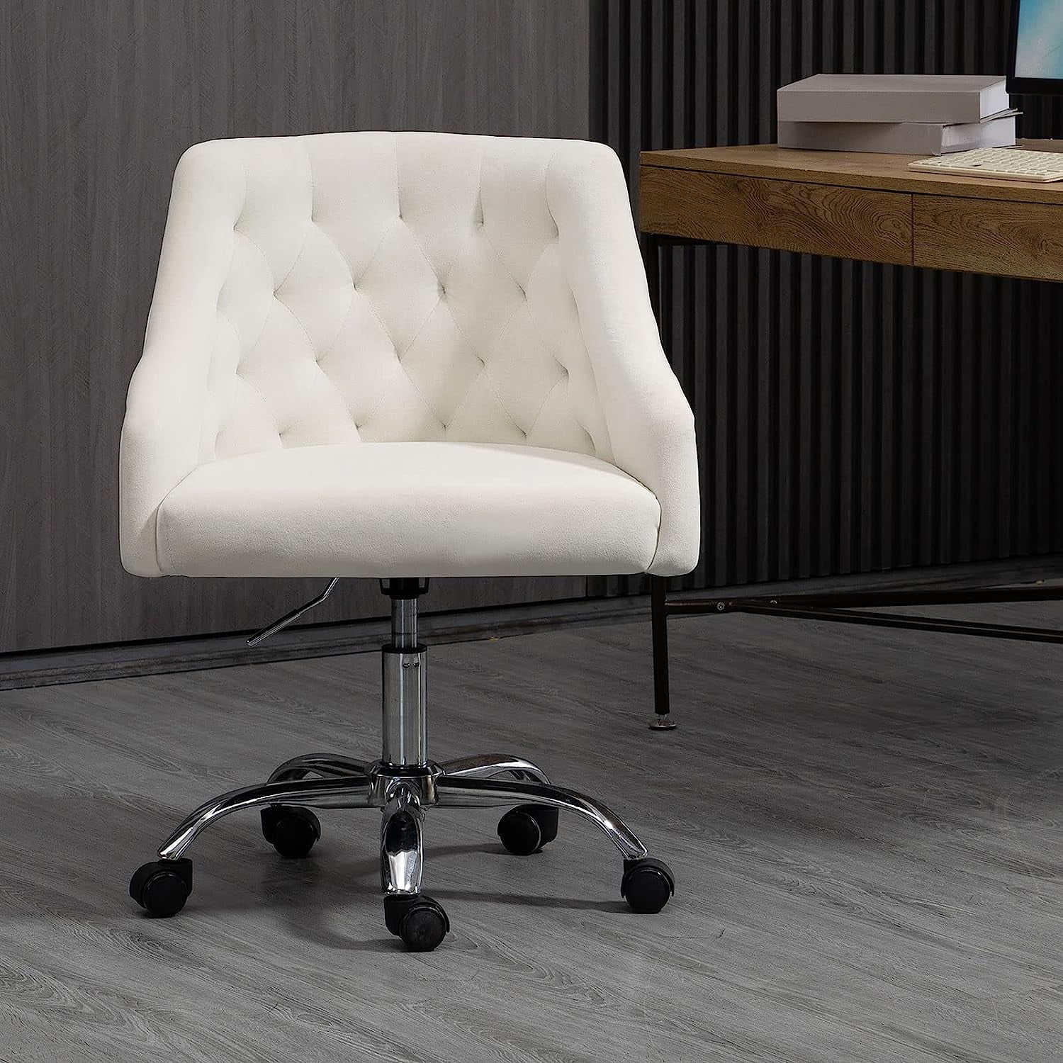 MOJAY Modern Velvet Office Swivel Chair, Vanity Chair, Fabric Desk ...