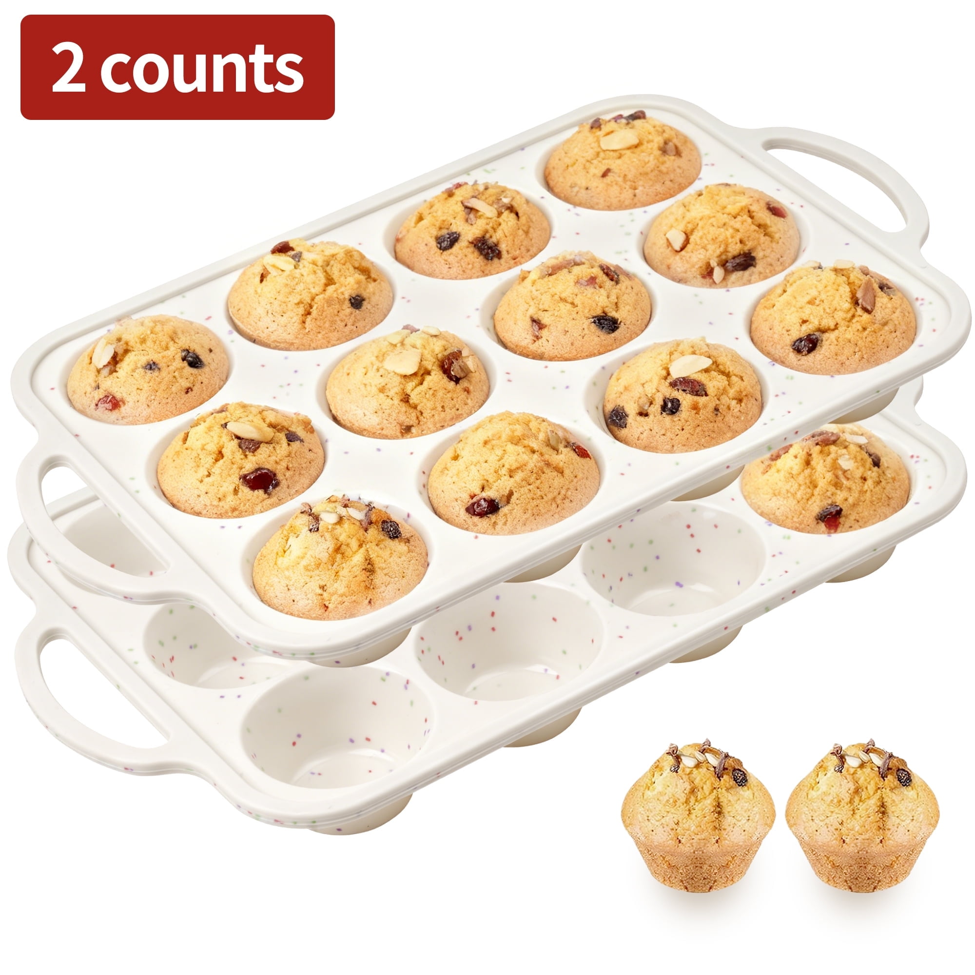 MOJINO Silicone 12 Count Muffin Pan, 2 Pack, 2.5 in Diameter, Granite ...