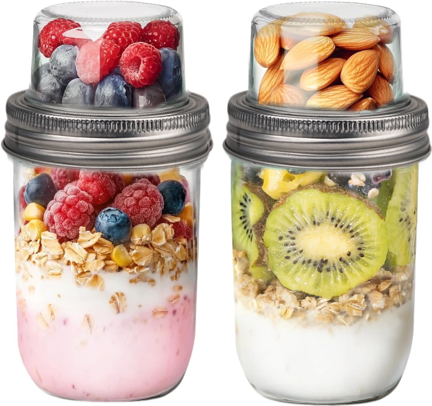 MOJINO Overnight Oats Containers with Lids-Glass Dual-Layer Meal Prep ...