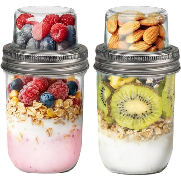 Ecoboom 4-Pack Glass Overnight Oats Jars with Bamboo Lids & Spoons ...