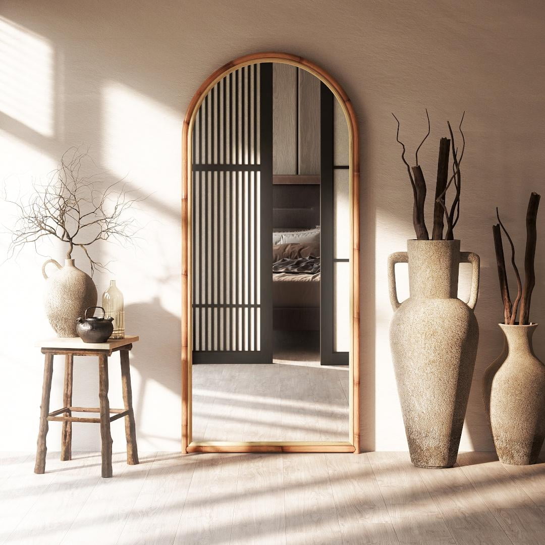 MOJO BOUTIQUE Full Length Mirror, Rattan Floor Length Leaning Arch ...