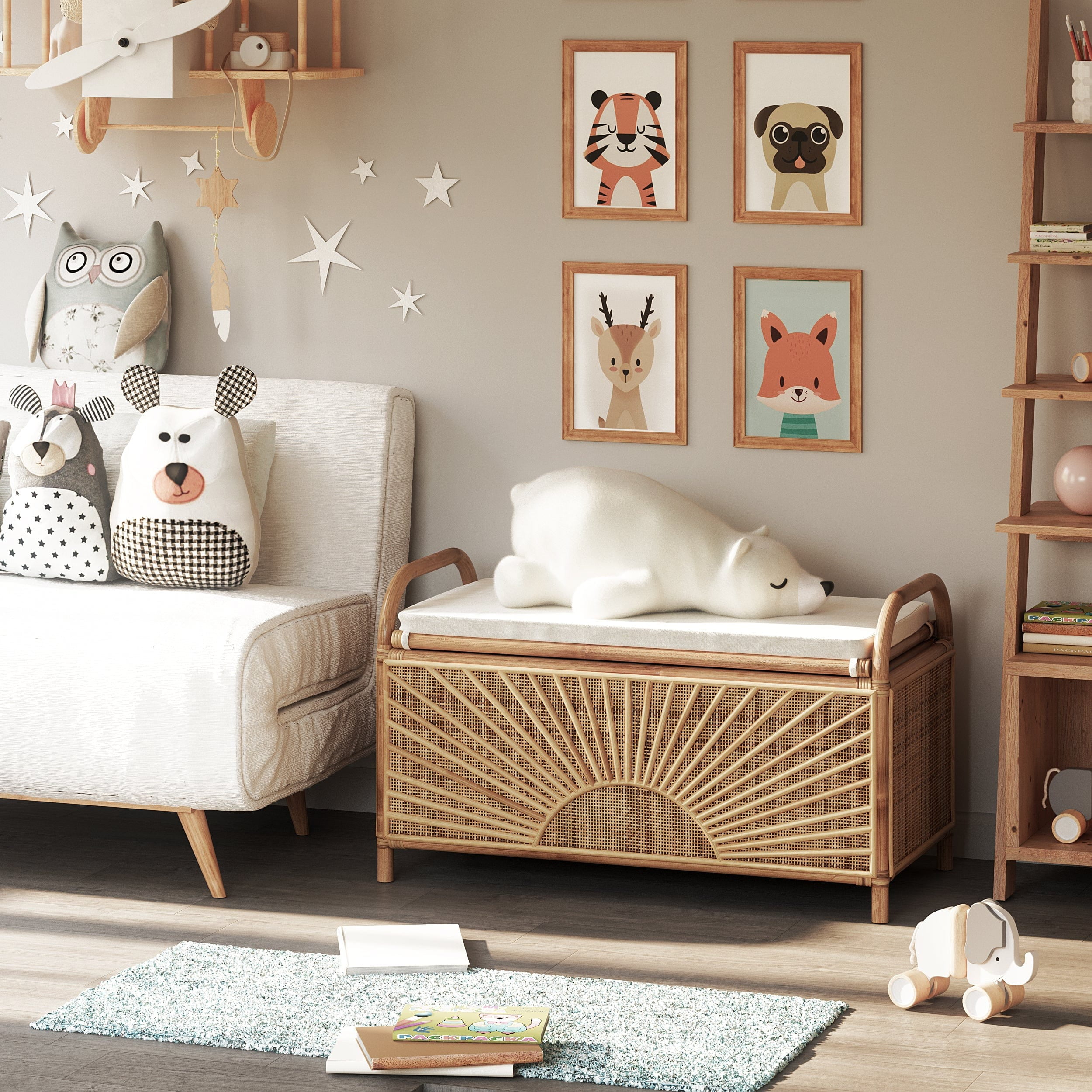 MOJO BOUTIQUE Natural Rattan Storage Trunk and Bench Lightweight ...