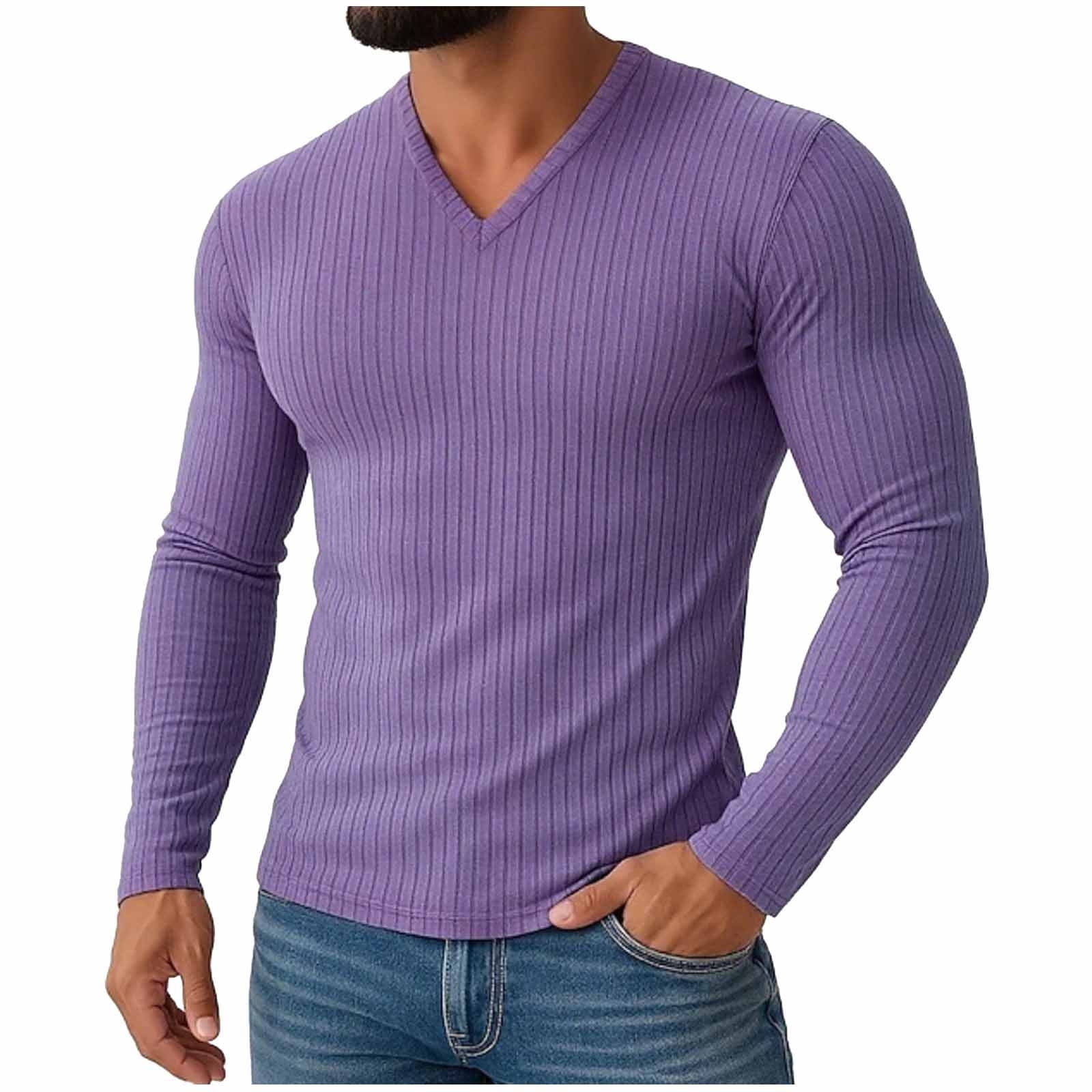 MOJOGO Men's V Neck Base Layer Casual Solid Long Sleeve Pullover Tops ...