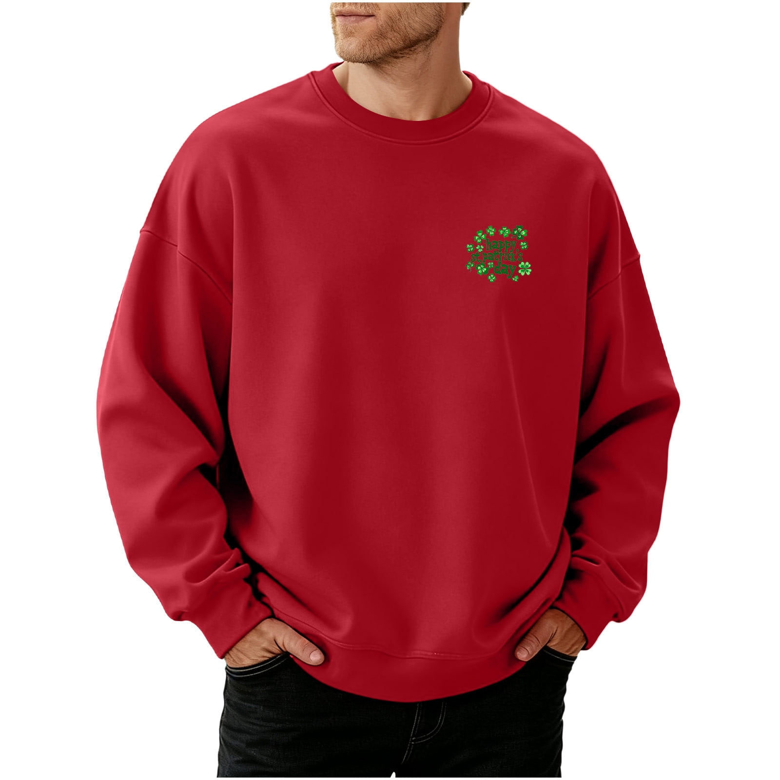 MOJOGO Pullover Sweatshirts for Men Long Sleeve Crewneck Tops Happy St ...