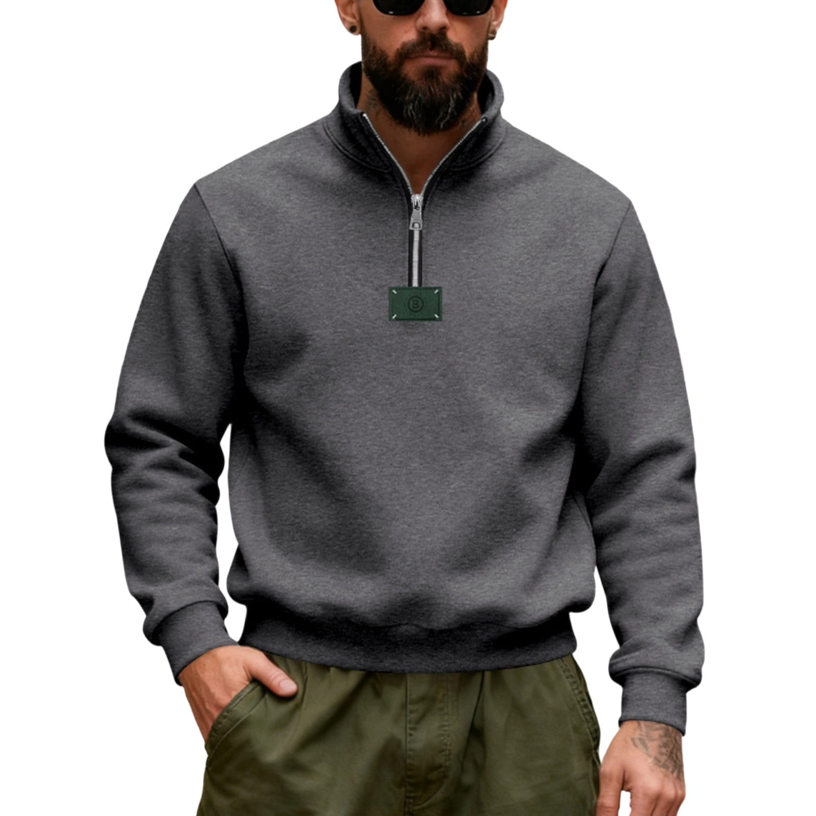 MOJOGO Zip Mock Neck Sweatshirts for Men Casual Long Sleeve Pullover ...