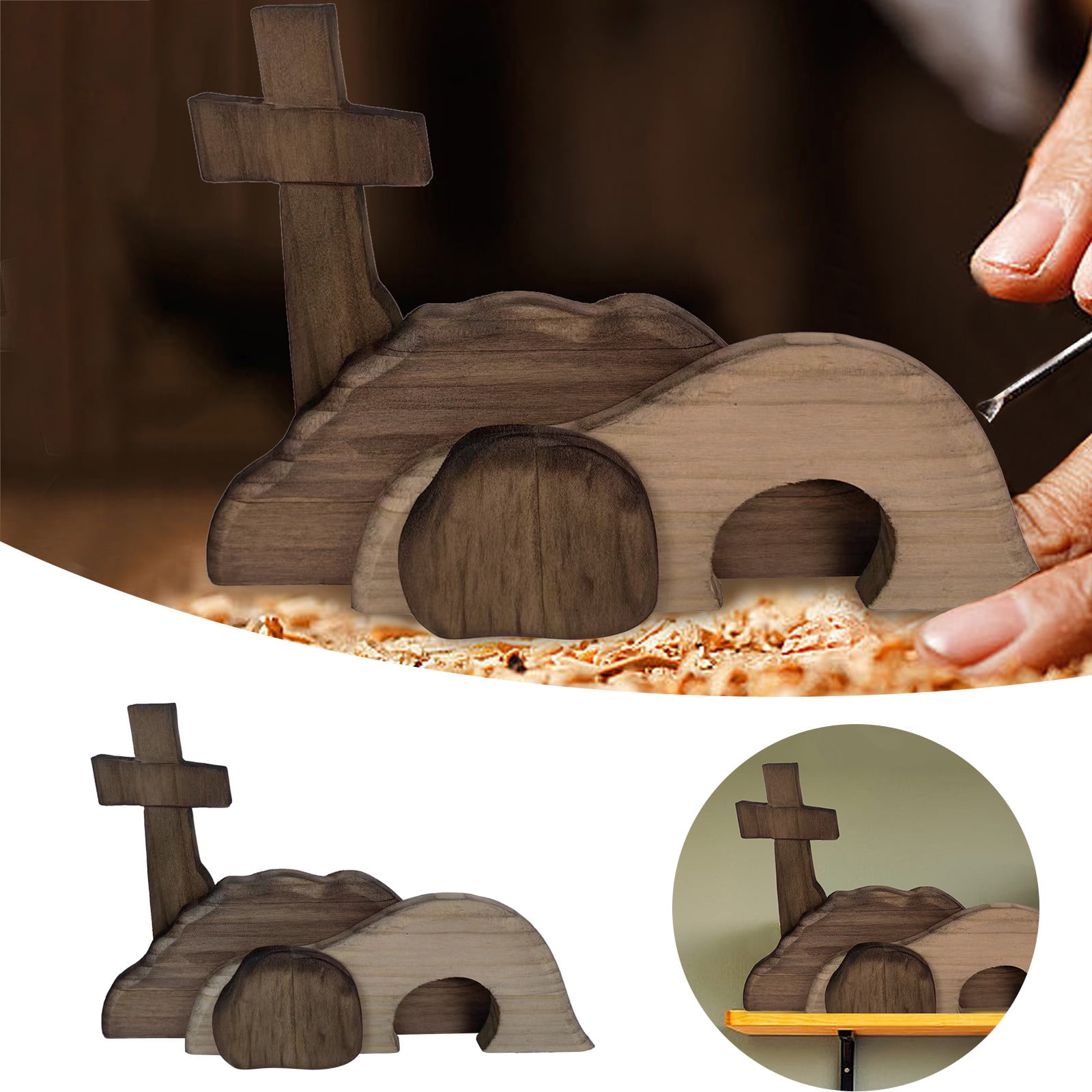 MOKINGTOP Easter Resurrection Scene Set He Is Risen Wooden Tabletop ...