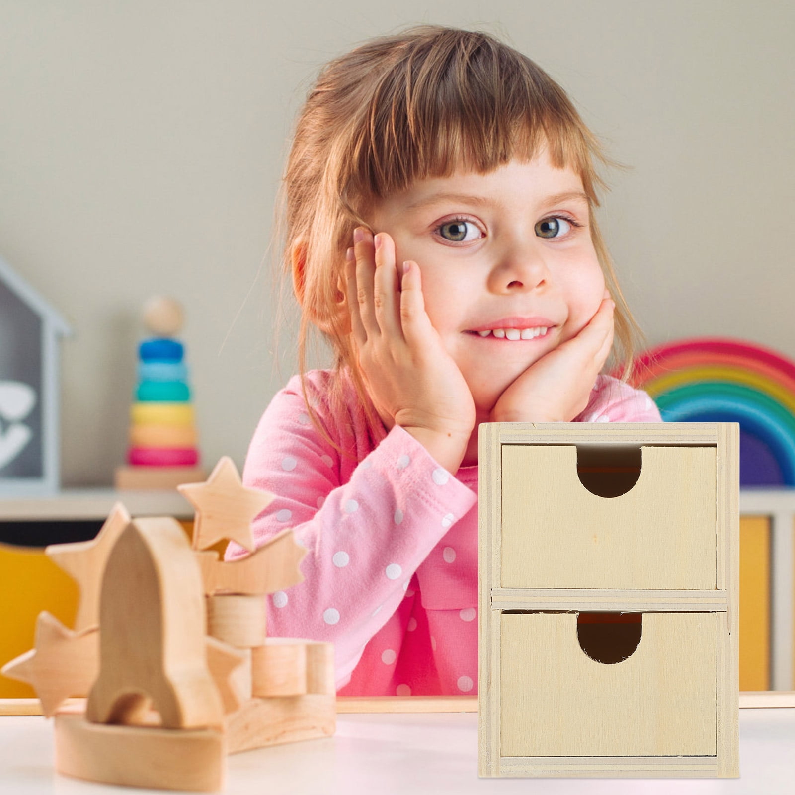 MOKKHNB 2Pcs Unfinished Wood Mini Dresser For Children Educational Tool ...