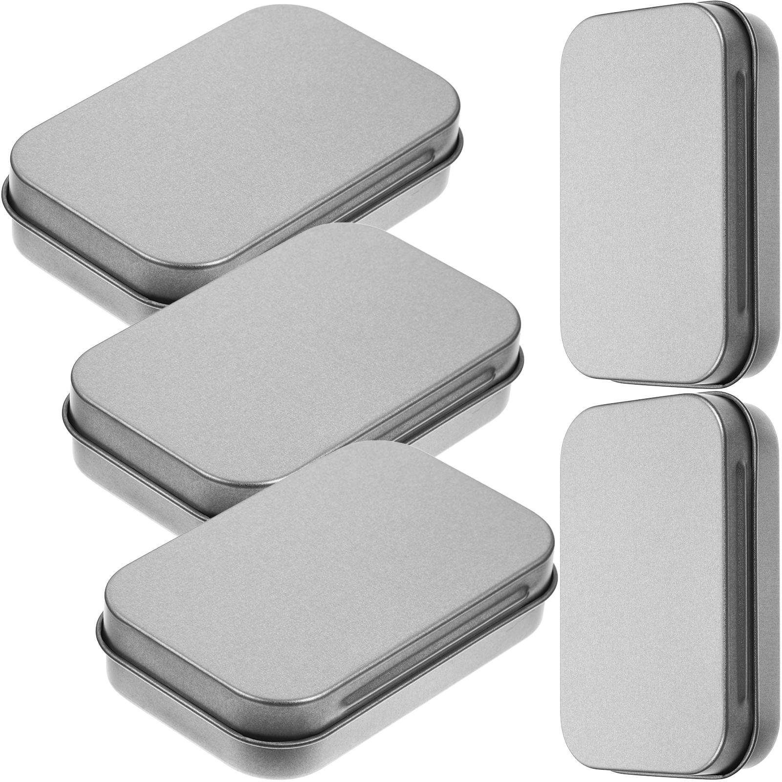 MOKKHNB 5Pcs Hinged Tin Container for Small Items Storage Silver Metal ...