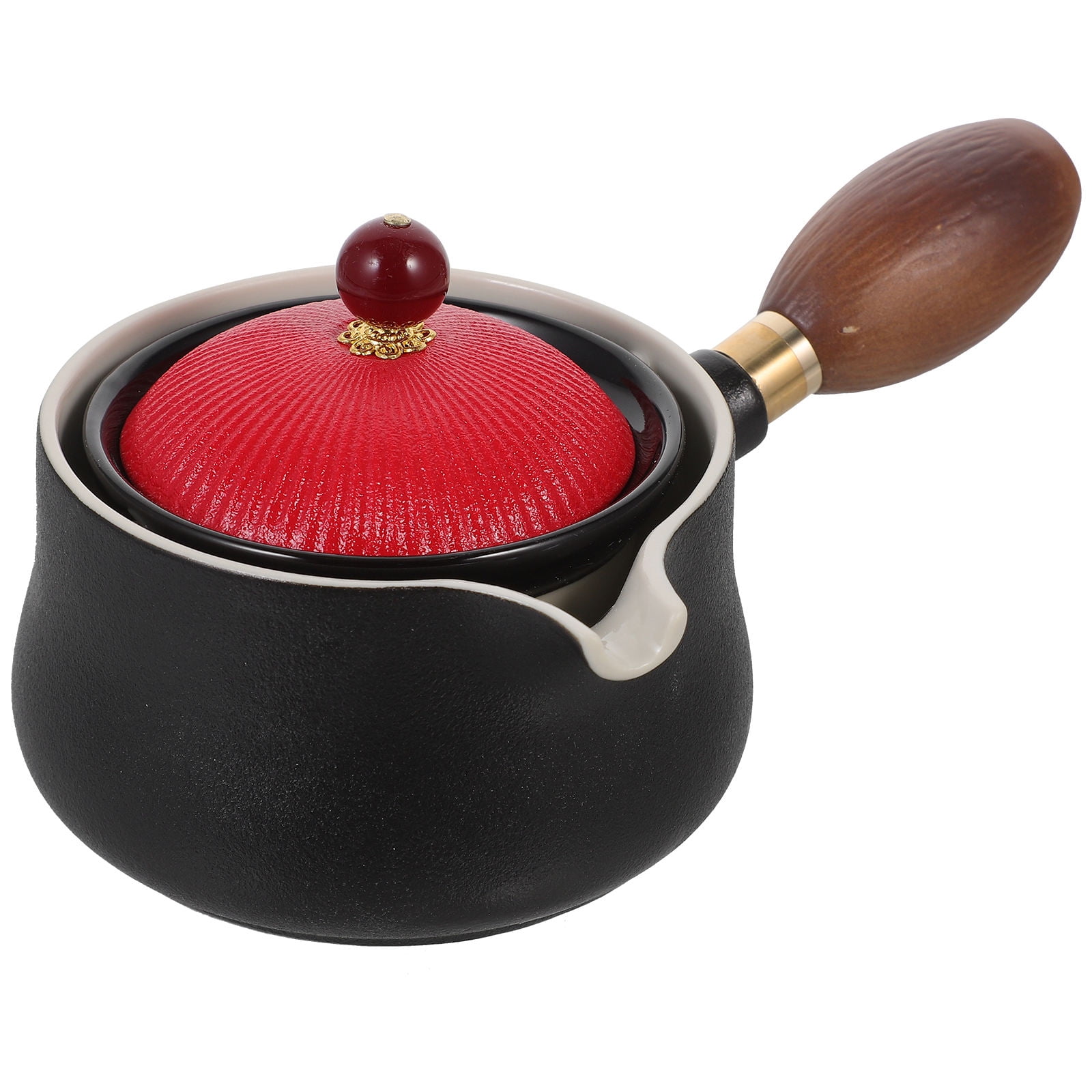 MOKKHNB Ceramic Small Teapot with Wood Container Set Black Color for ...