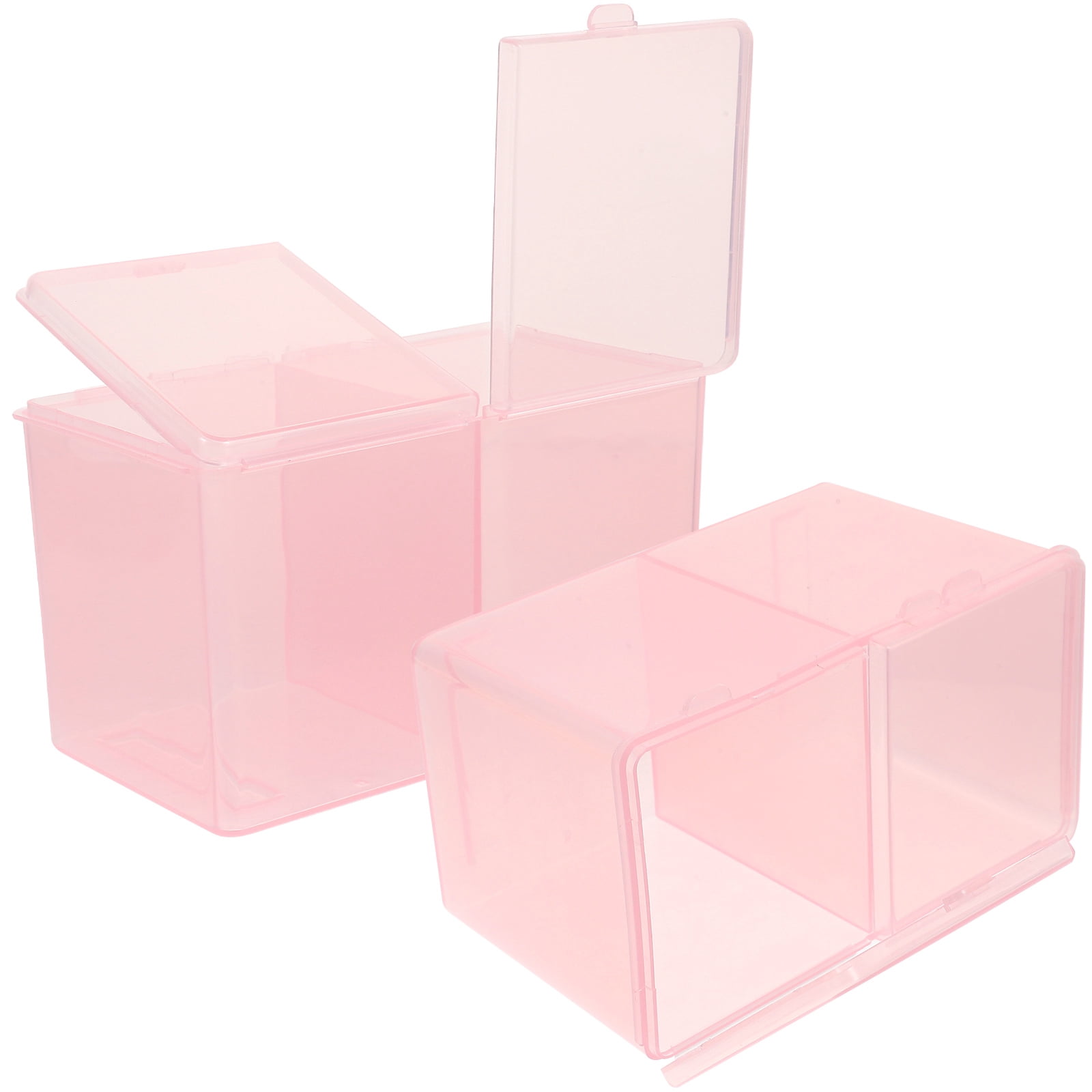 MOKKHNB Cotton Swab Pads Holder 2Pcs Pink Plastic Dustproof Storage ...
