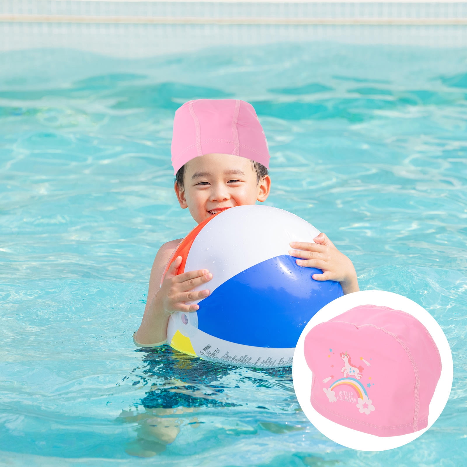 MOKKHNB Girls Swim Cap Pink Polyester Waterproof for Students Swimming ...
