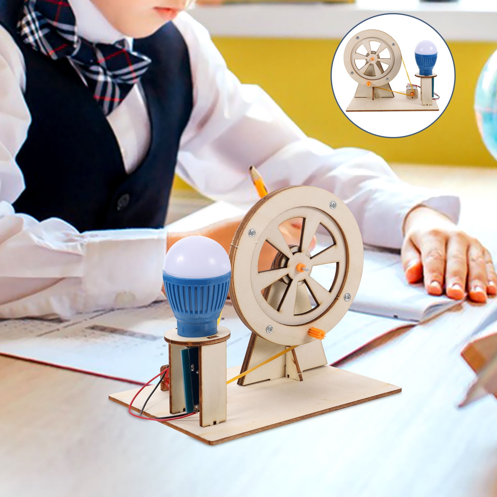 MOKKHNB Hand Generator For Kids Wood Electricity Generation DIY Hand ...