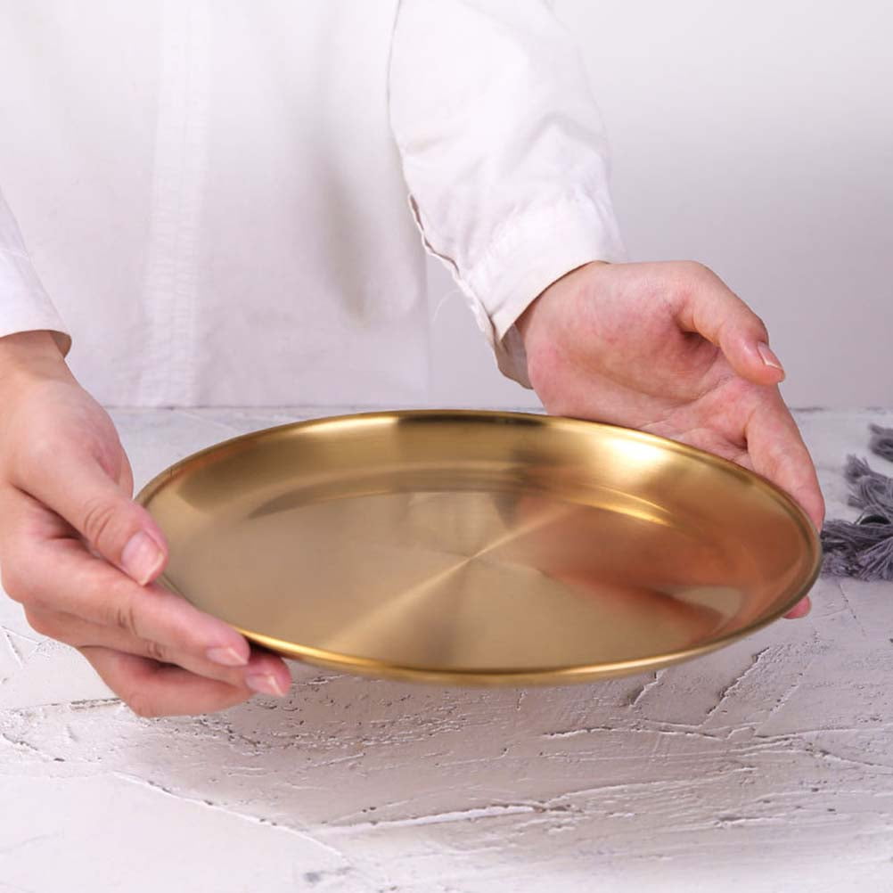 MOKKHNB Stainless Steel Kitchen Plates 1Set Golden Round For Food ...