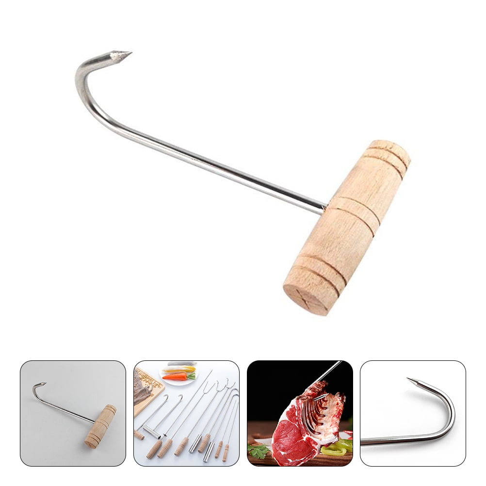 MOKKHNB T Shaped Meat Hook Wood Stainless Steel For Butchers Meat ...