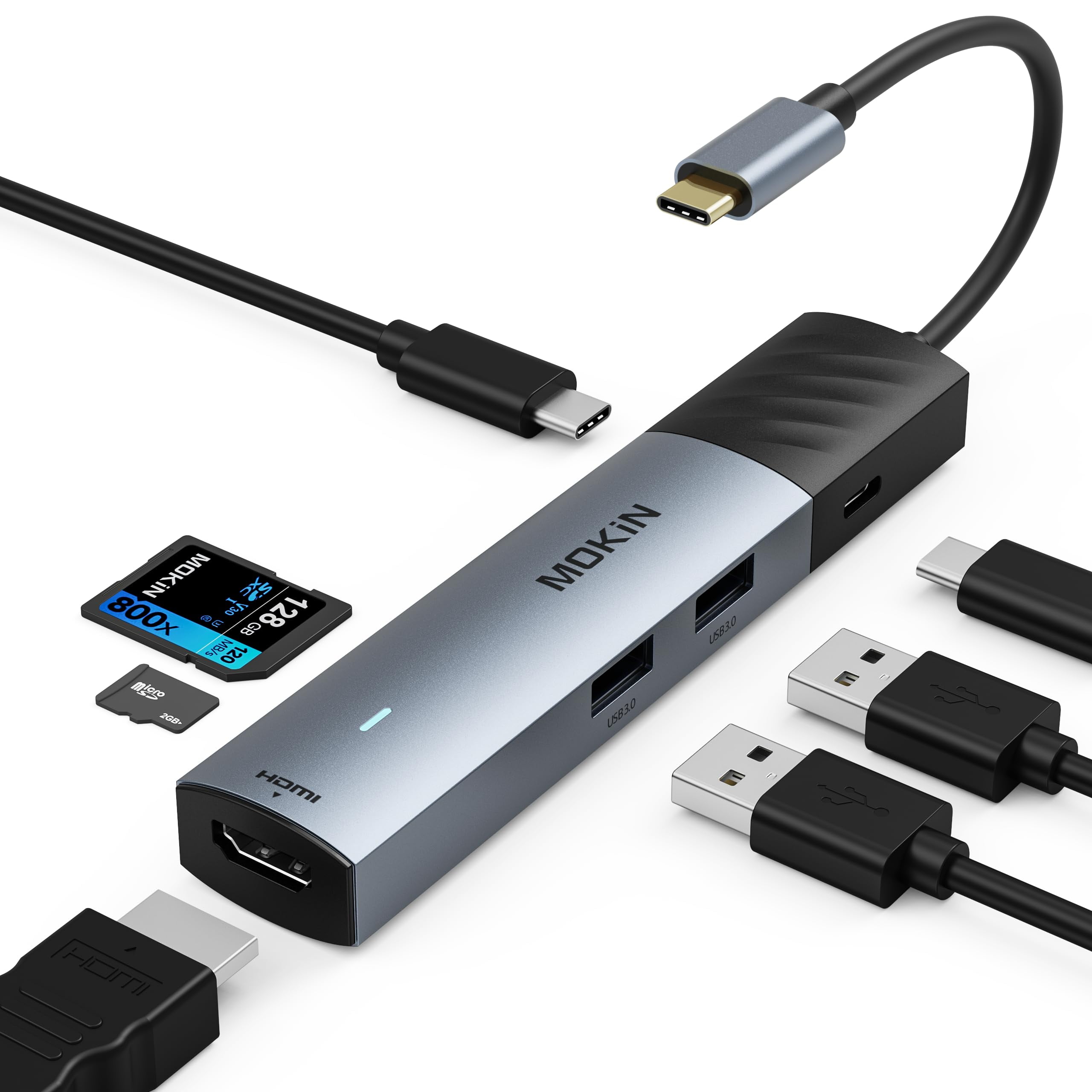 MOKiN USB C Hub Multiport Adapter, 7 in 1 USB C to 4K@60HZ HDMI Mac ...