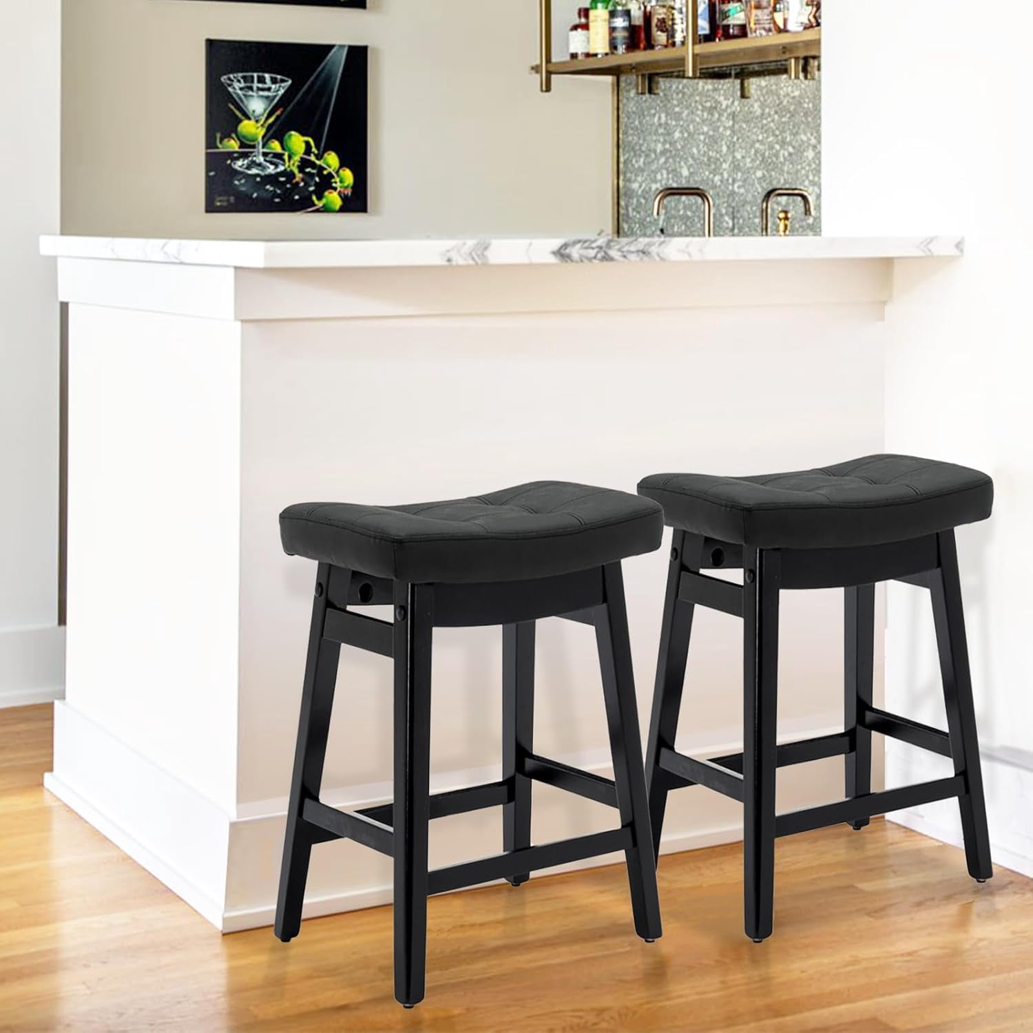 MOLENE Counter Stools Set of 2, Bar Stools With Solid Wood Legs PU ...