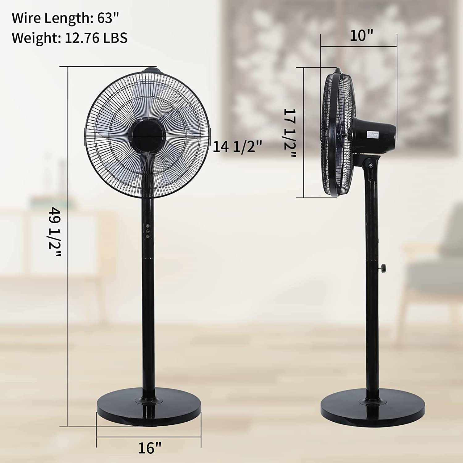 MOLES Simple Deluxe 14.5" Adjustable 12 Levels Speed Pedestal Stand Fan ...