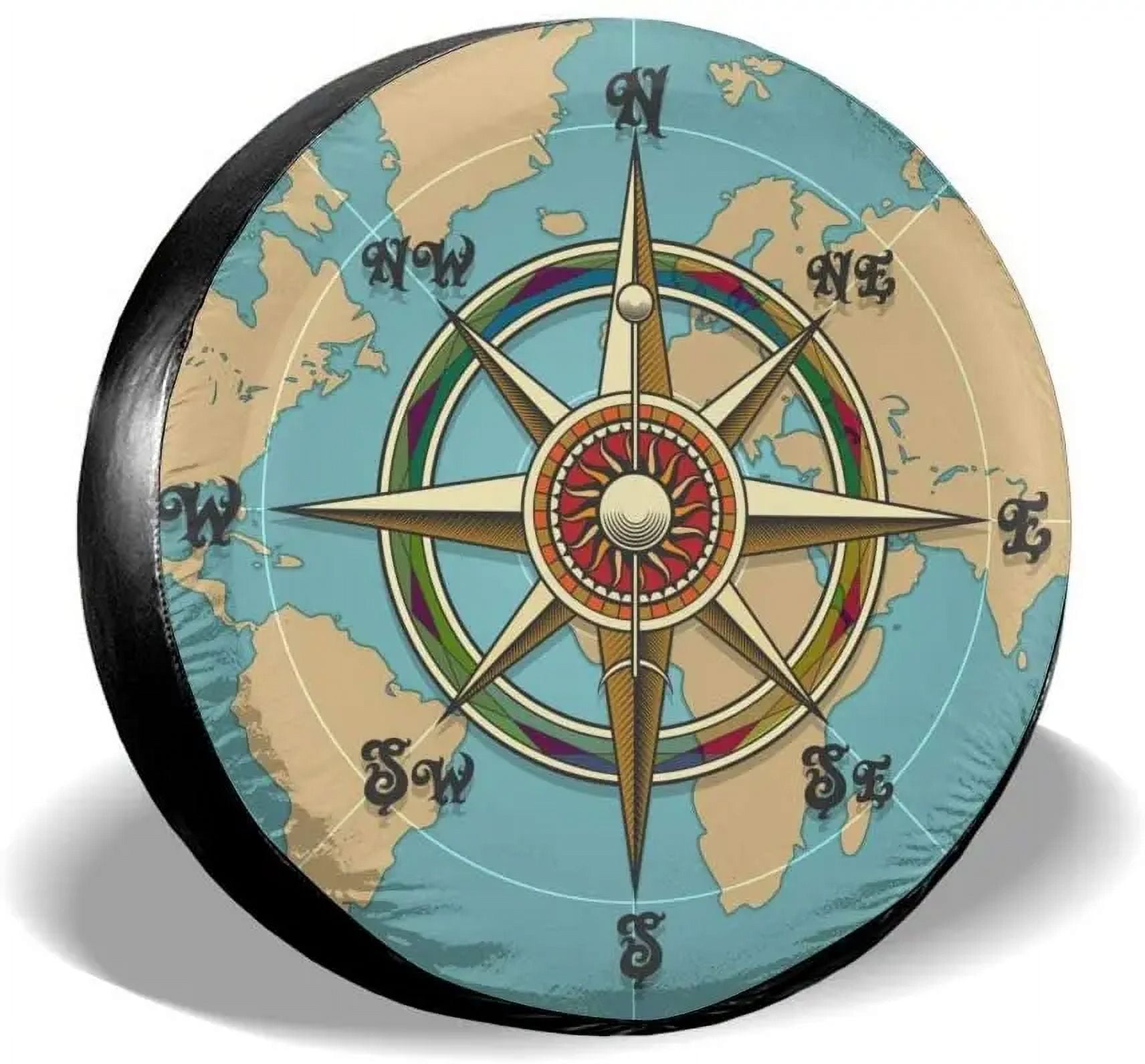 MOLIAN Compass and World Map Spare Tire Cover Universal Fit for Trailer ...