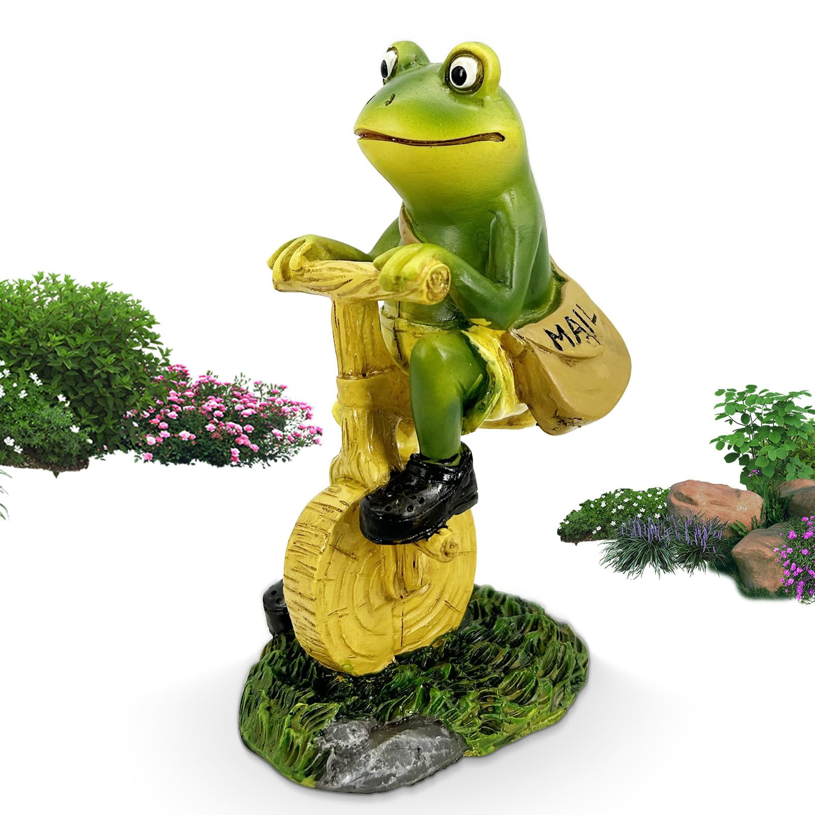 MOLUMO Postman Frog on Unicycle Garden Statue, Weatherproof Resin Decor ...