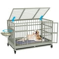 "MOLYHOM 48"" Heavy Duty Portable Pet Cage/Kennel with Wheels, Air Lift Rod, Adjustable 2 Bowls ...