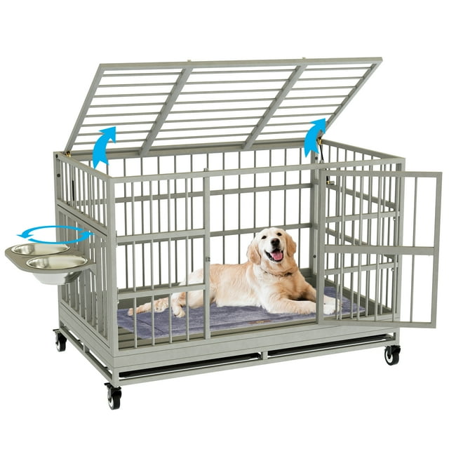 "MOLYHOM 48"" Heavy Duty Portable Pet Cage/Kennel with Wheels, Air Lift ...