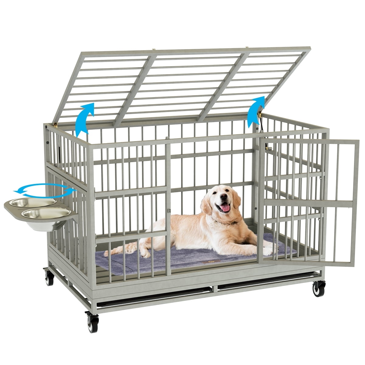 "MOLYHOM 48"" Heavy Duty Portable Pet Cage/Kennel with Wheels, Air Lift ...