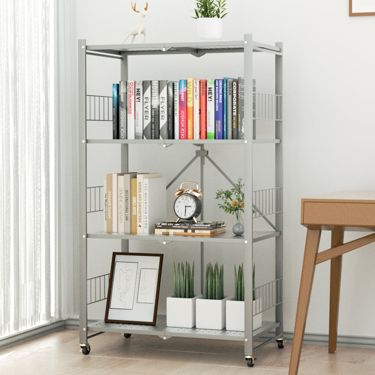 MOLYHOM 4-Tier Heavy Duty Metal Folding Storage Shelves with Utility ...