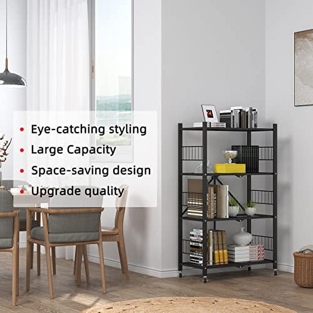 MOLYHOM Folding Storage Shelves, 4-Tier Metal Collapsible Shelves with ...