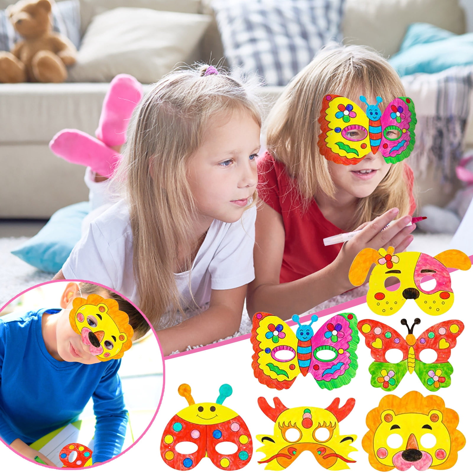 MOMKER 8Pcs Cartoon Animal Painting Mask DIY Color Kindergarten ...