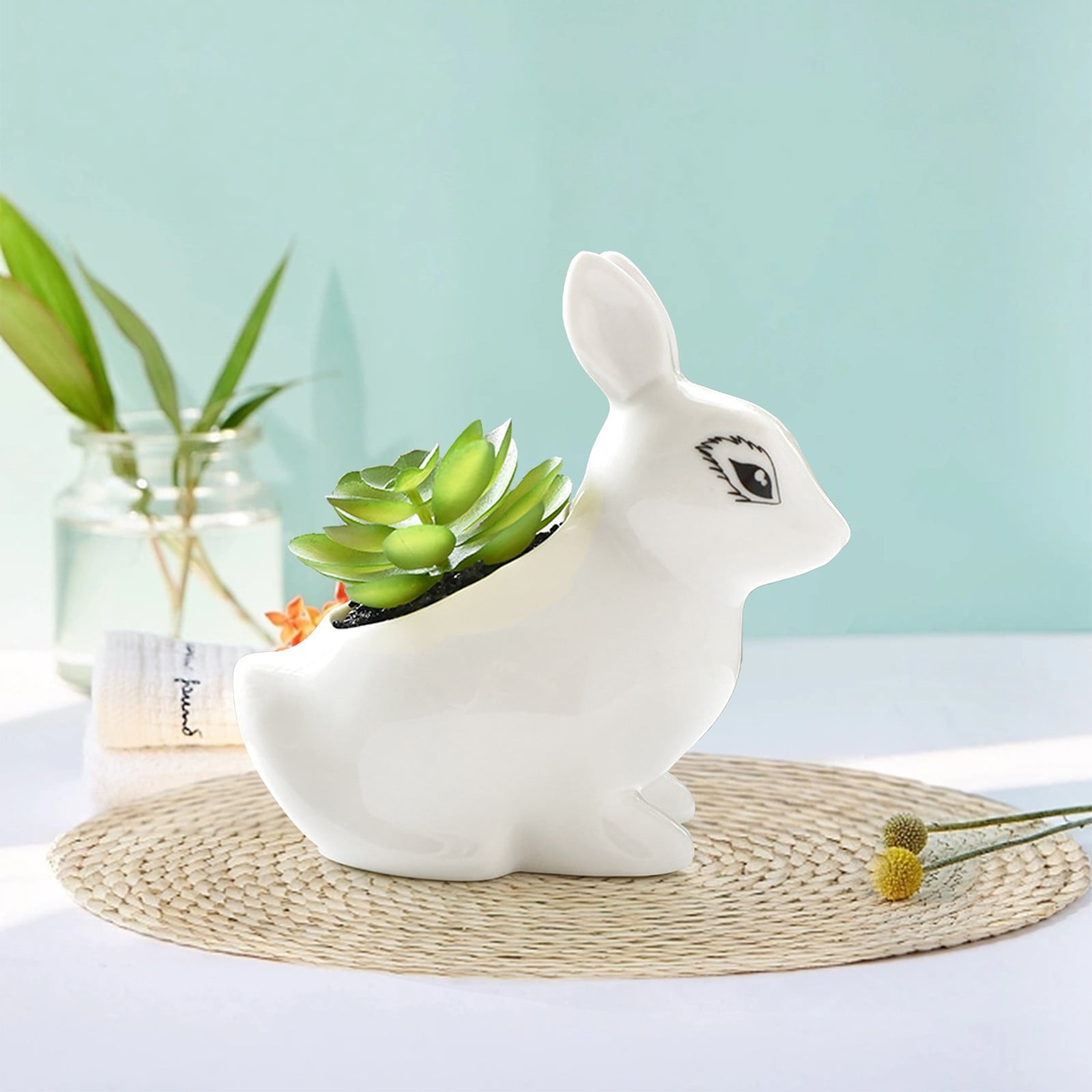 MOMFEI Mini Bunny Succulent Planter,Decorative Rabbit Design White ...