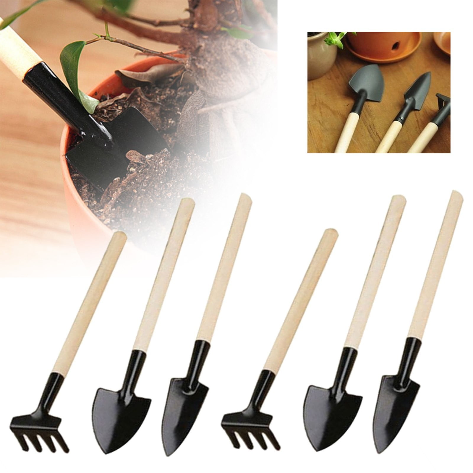 MOMFEI Mini Gardening Kit with Wooden Handles,6 Piece Planting Tools ...