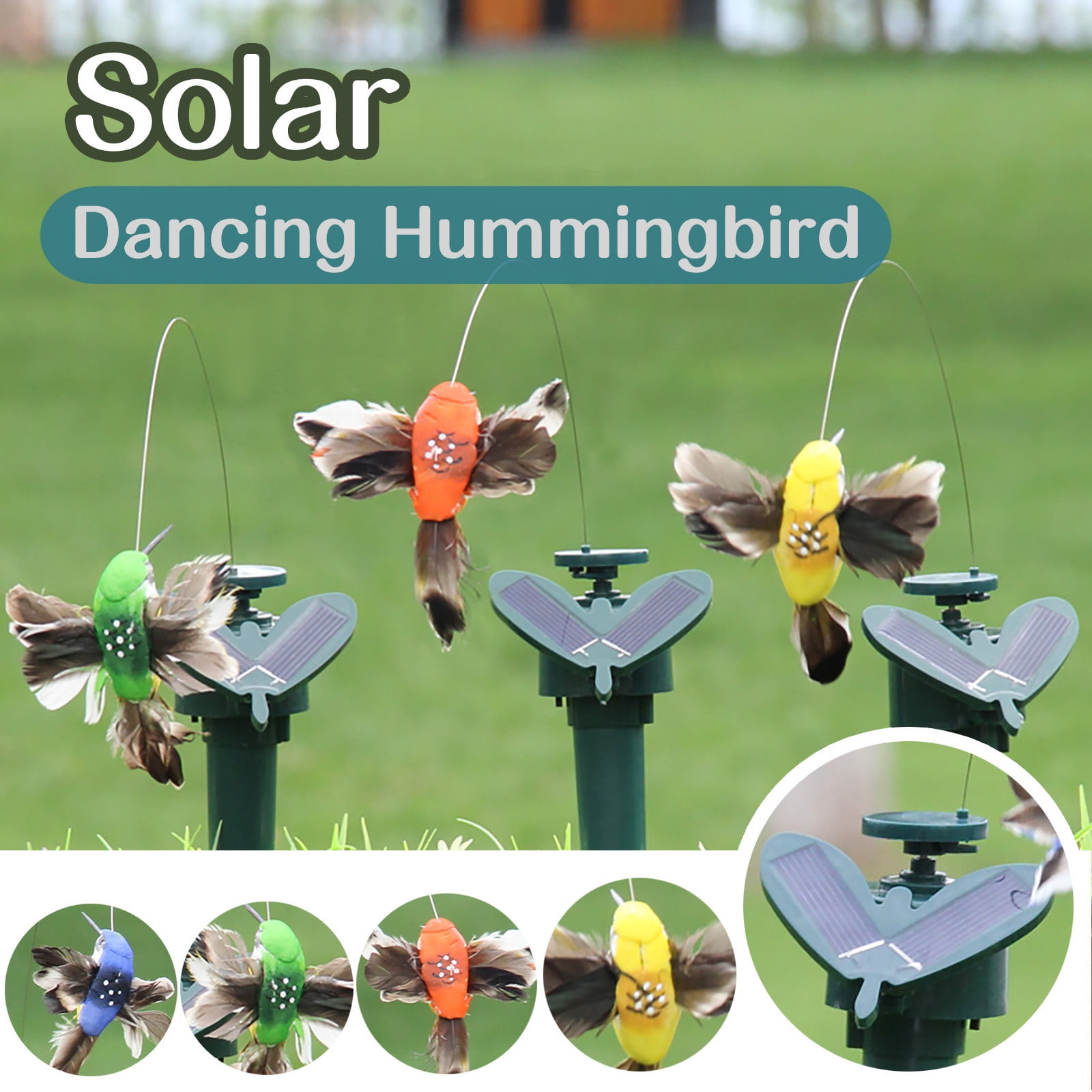MOMFEI Solar Powered Fluttering Hummingbird Garden Stakes, Wobbling ...
