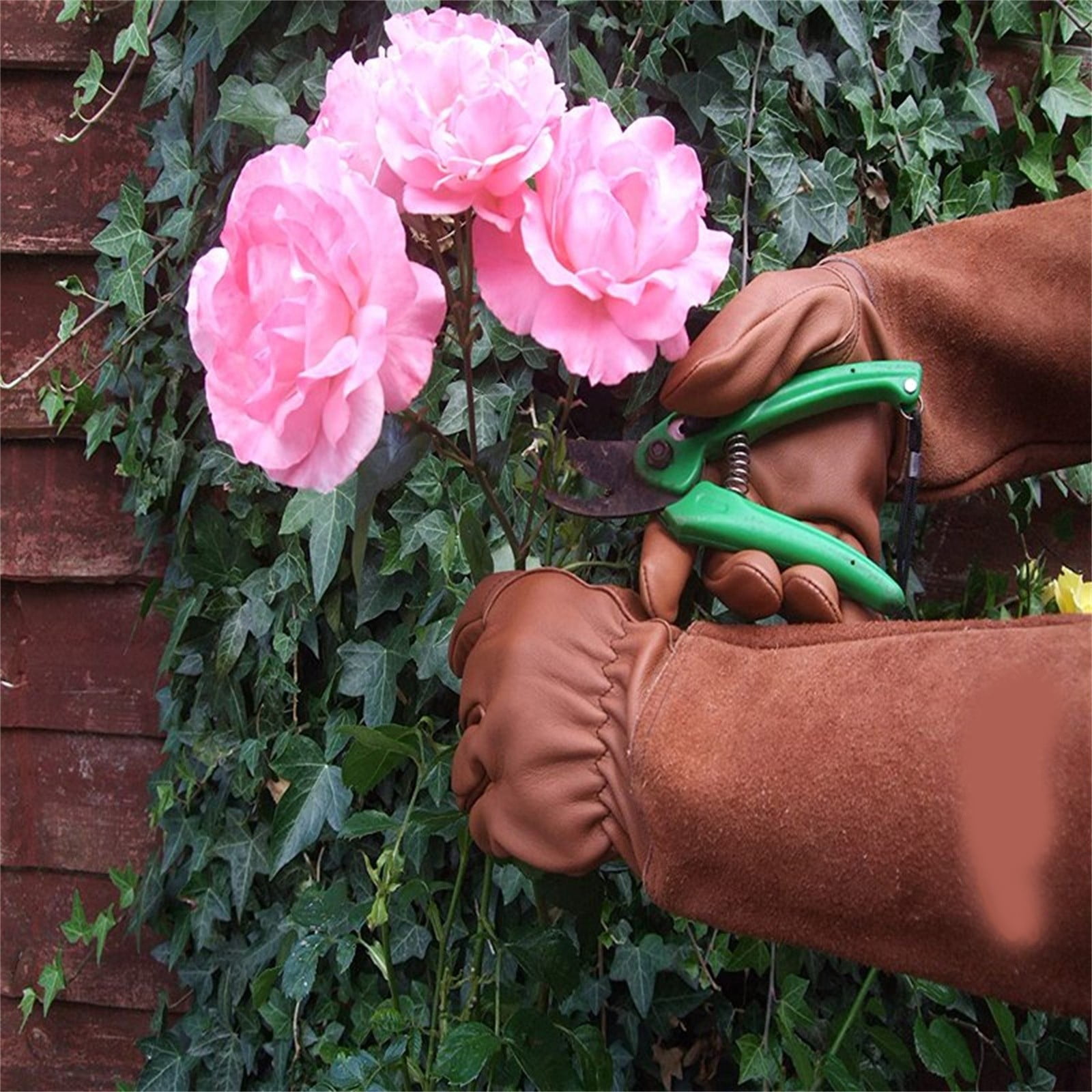 MOMFEI Thorn-Proof Cowhide Gardening Gloves,Long Forearm Protection Gauntlet for Women Men, Rose ...