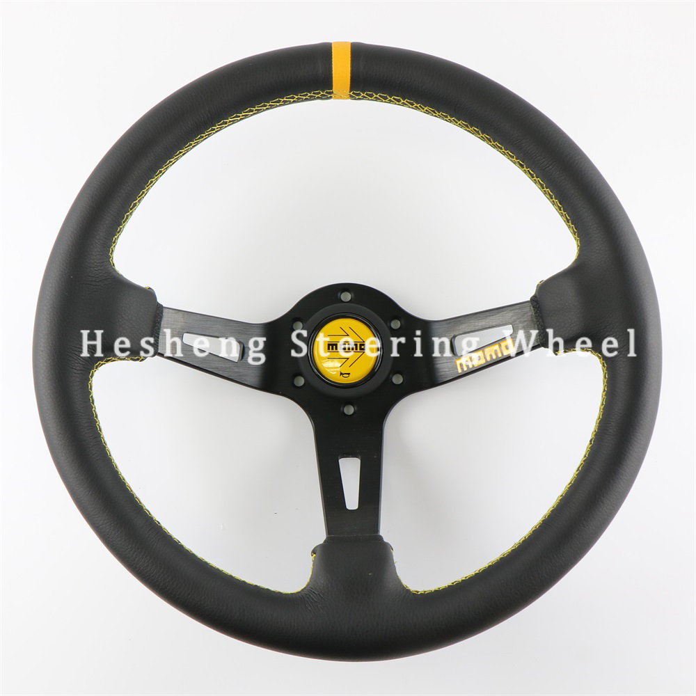 MOMO Steering Wheel Blue Yellow Horn Hood Braided Thread 350MM 14 ...