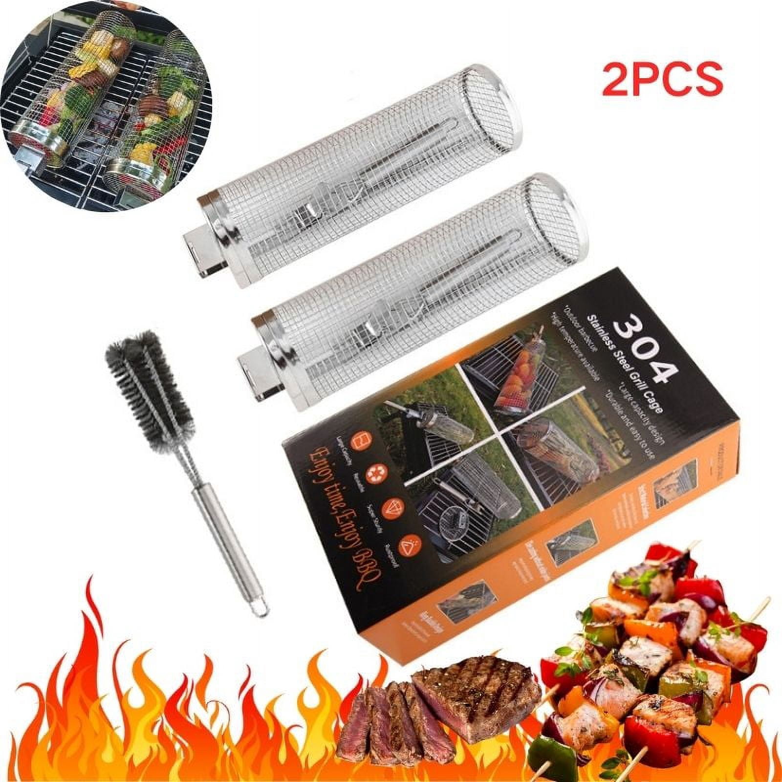 MOMODI 2PCS Rolling Grilling Baskets for Outdoor Grill BBQ, Outdoor BBQ ...