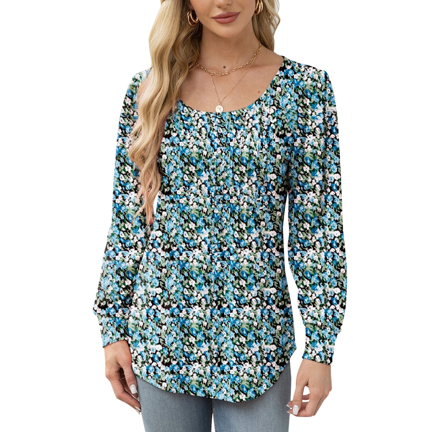 MOMOFEEL Pleated Blouses for Women Puff Long Sleeve Tunic Tops Dressy ...