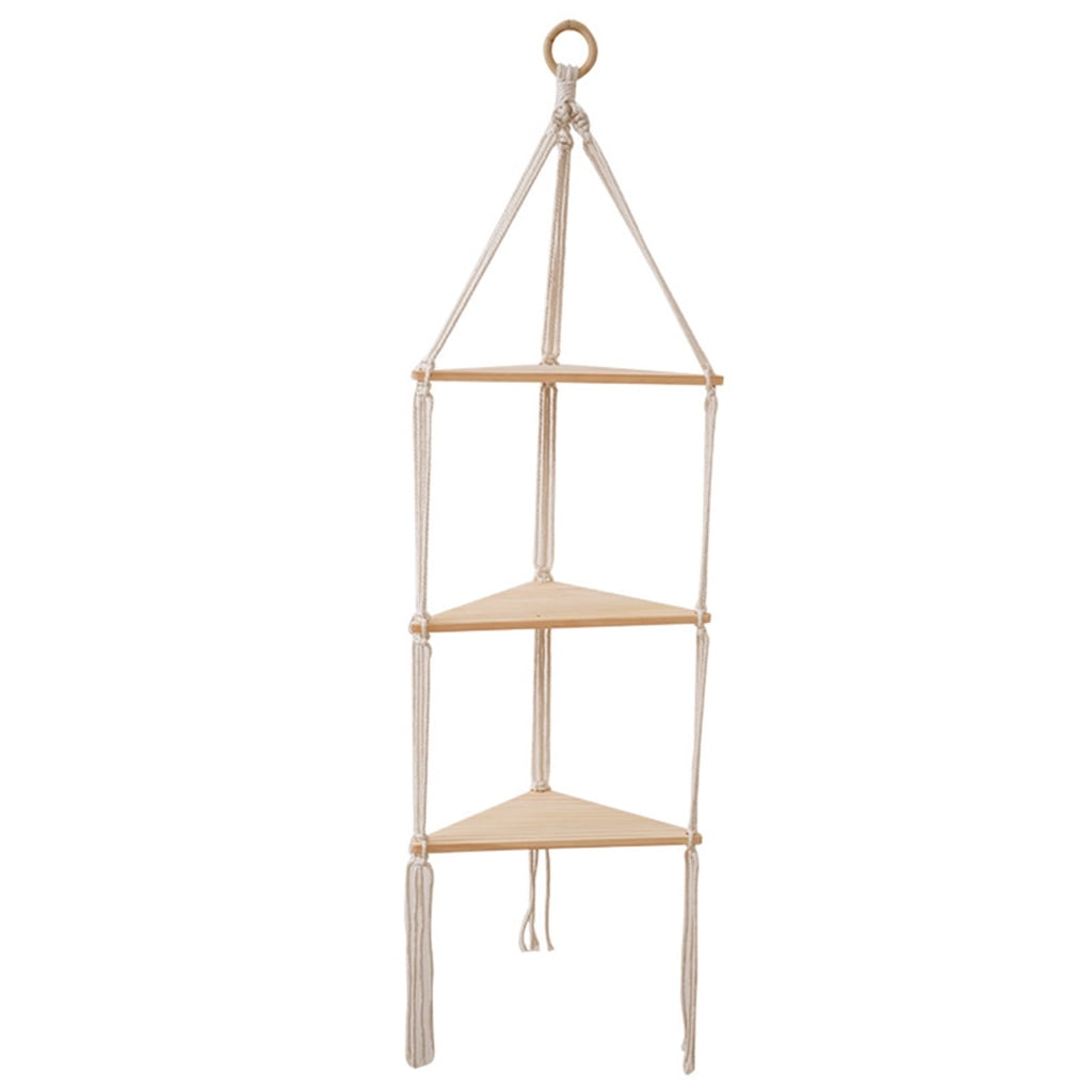 MOMOJIA 1/2/3 Layer Retro Rope Wood Hanging Rack Corner Wall Shelf ...