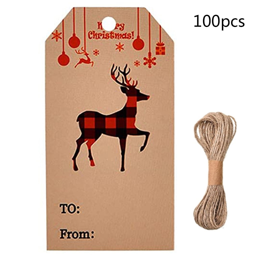 MOMOJIA 100pcs DIY Christmas Kraft Paper Gift Tags Snowman Santa Hang ...