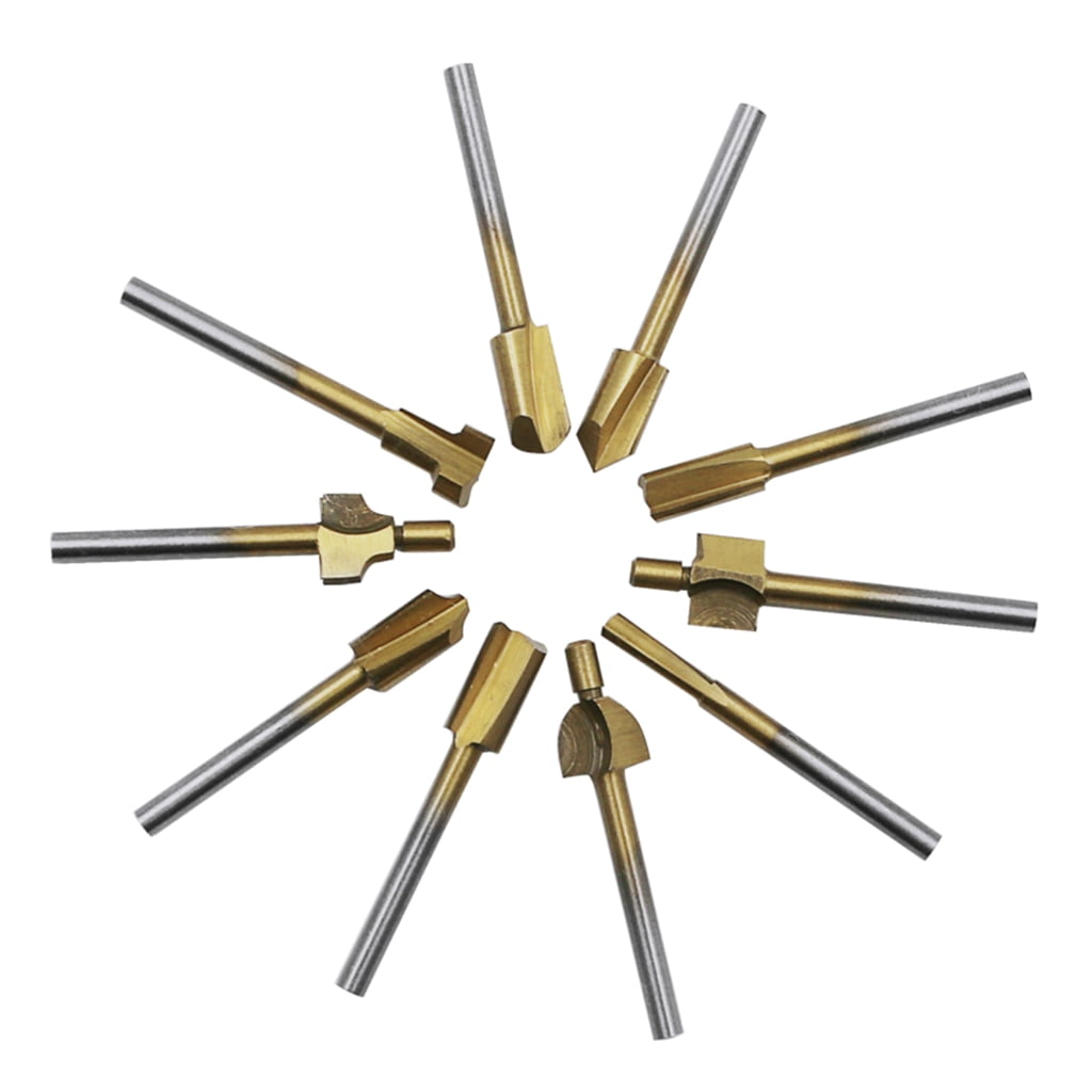 MOMOJIA 10Pieces 1/8" Titanium-coated Woodworking Routers Bit Wood ...