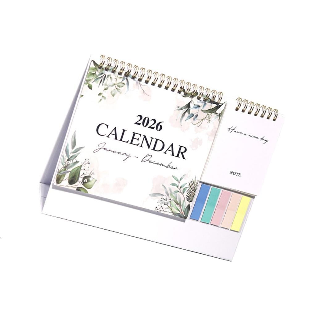 MOMOJIA 2026 Desk Calendar with Note Pad and Sticker 12 Month Referance Jan to Dec Twin-Coil ...